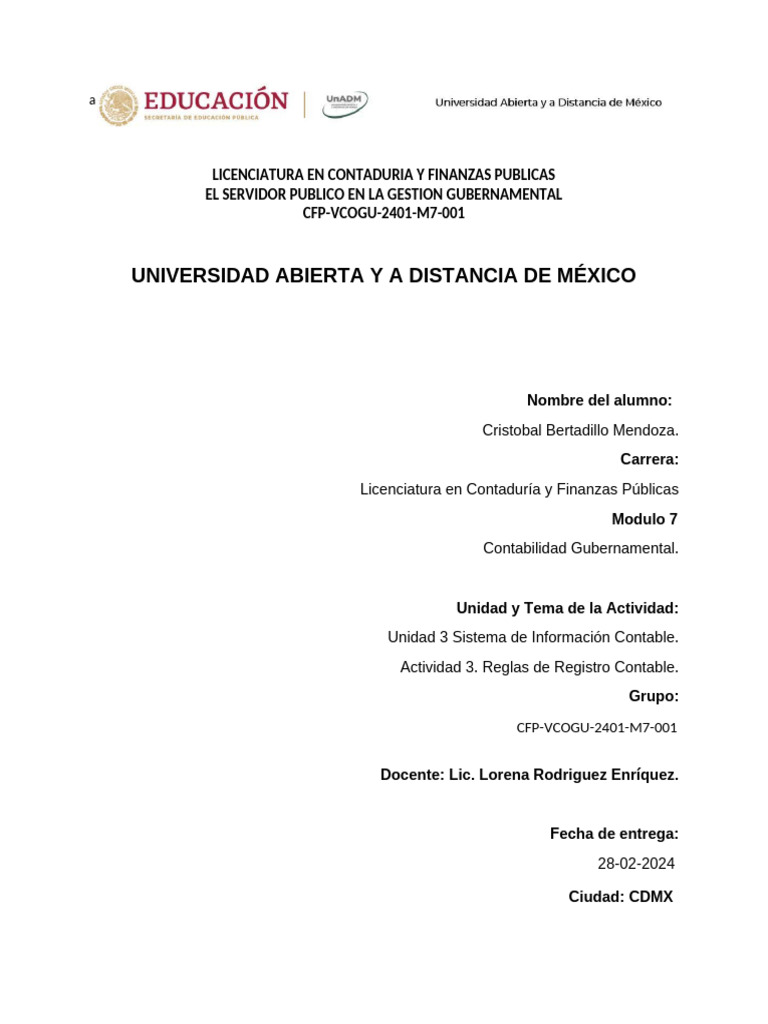 M7 U3 A3 CRBM RegistroContable | PDF | Contabilidad | Economias