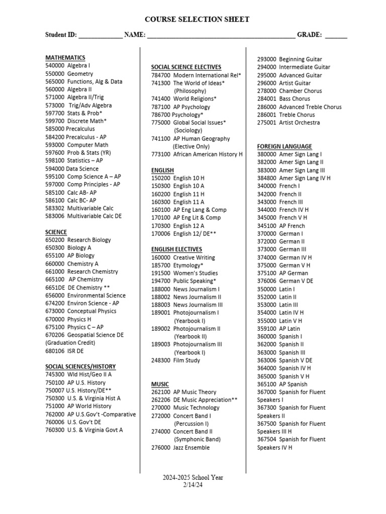 Course Selection Guide 2024-25 | PDF | Mathematics | Science