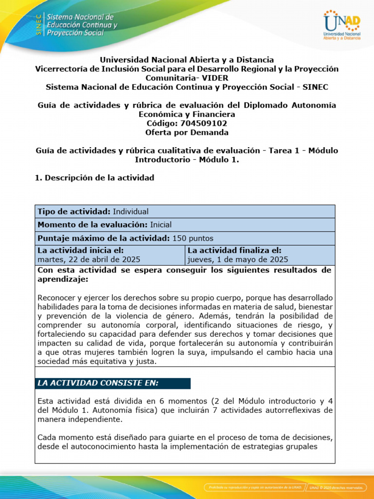 Guía de Actividades y Rúbrica Cualitativa de Evaluación - Tarea 1 - Módulo Introductorio y ...