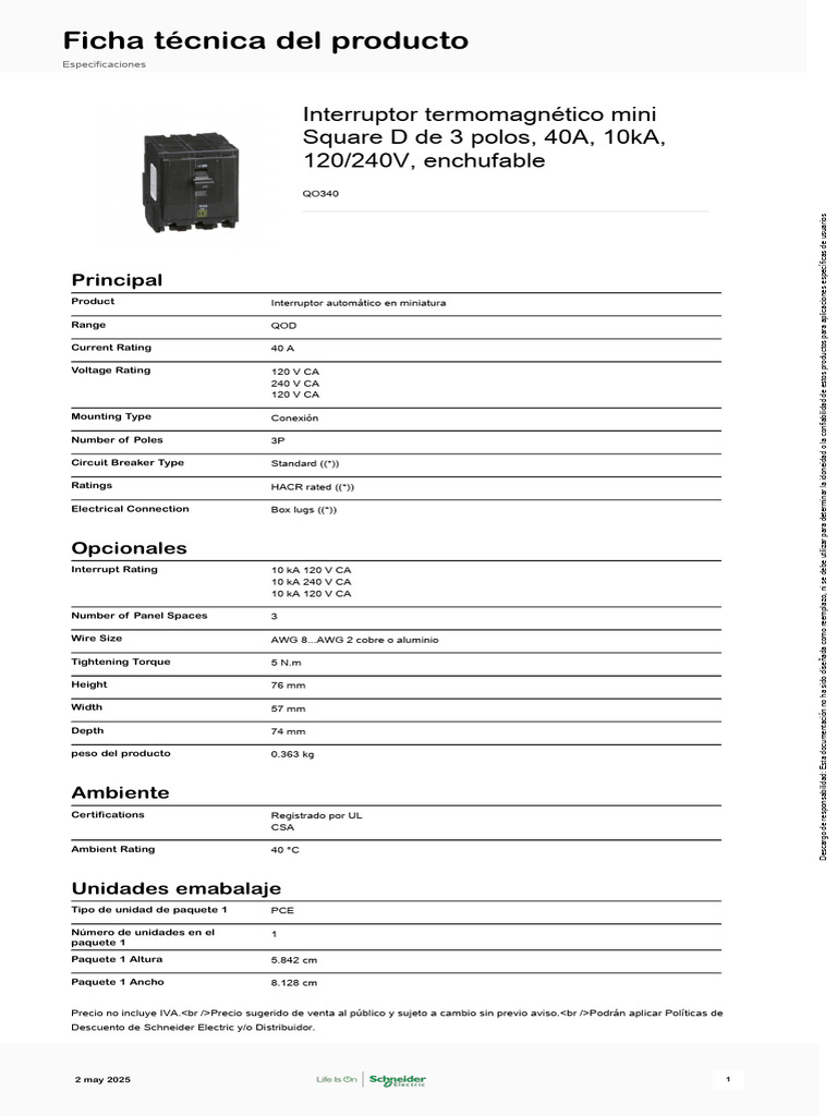 Schneider Electric - Interruptores-termomagnéticos-QO-QOB - QO340 | PDF ...