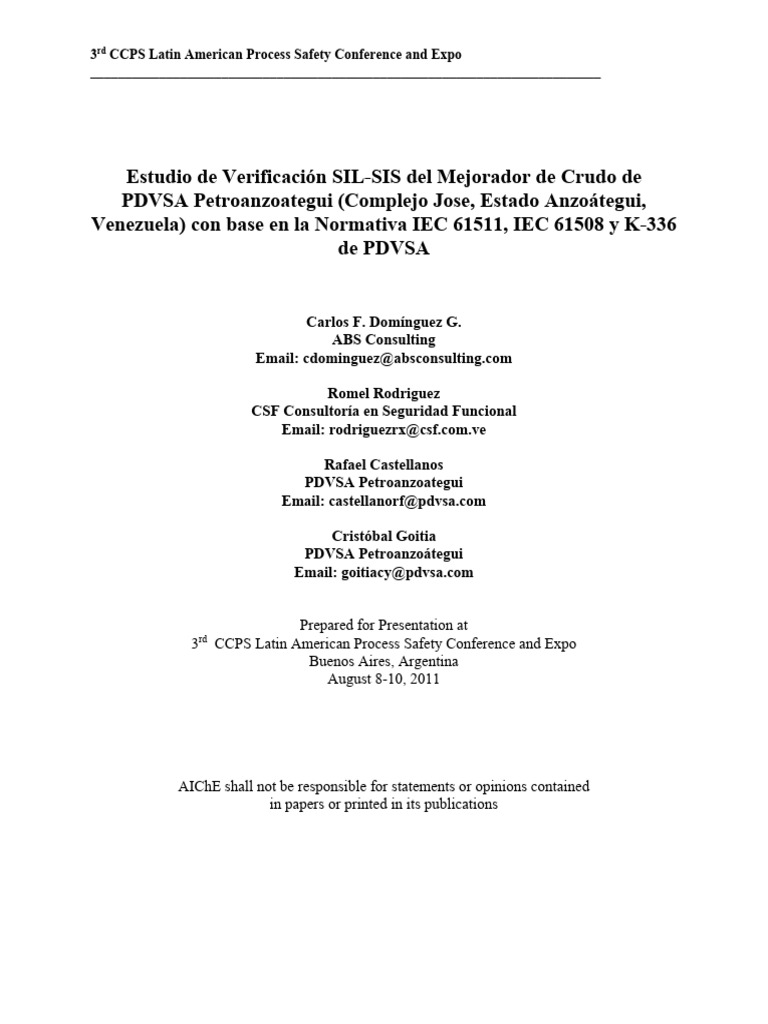 3 Jornadas CCPS Buenos Aires 2011 - Paper - Verificación SIL-SIS | PDF | Ingeniería de ...