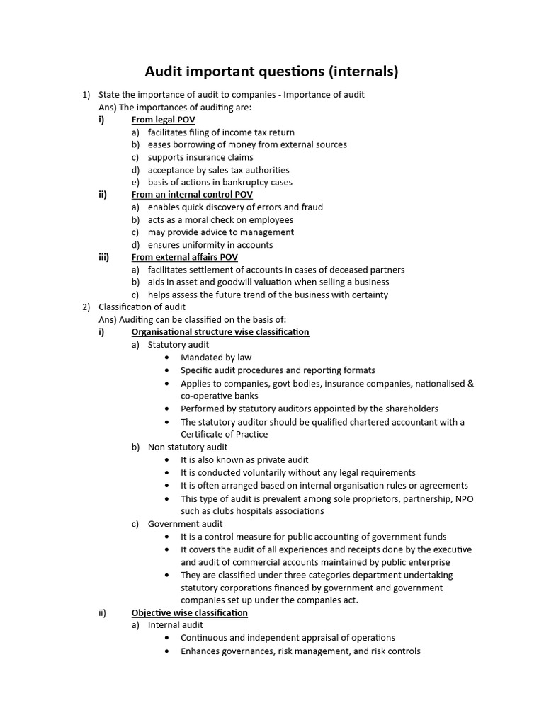 Audit Important Questions | PDF | Audit | Auditor's Report