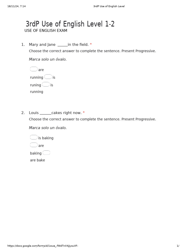 3rdP Use of English Level 1-2 - Formularios de Google | PDF | Linguistic Typology | Language ...