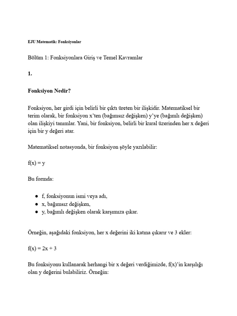 EJU Matematik - Fonksiyonlar | PDF