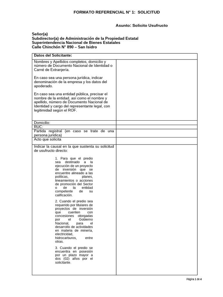 Formato de Solicitud de Usufructo | PDF
