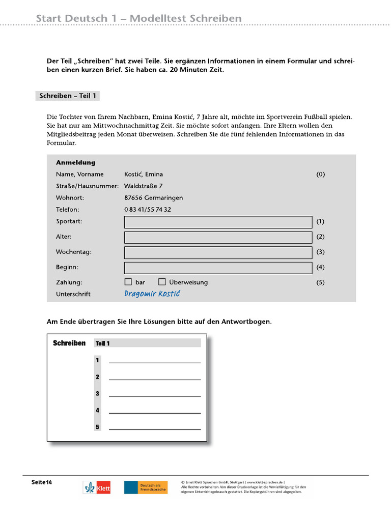 Telc A1 Schreiben | PDF
