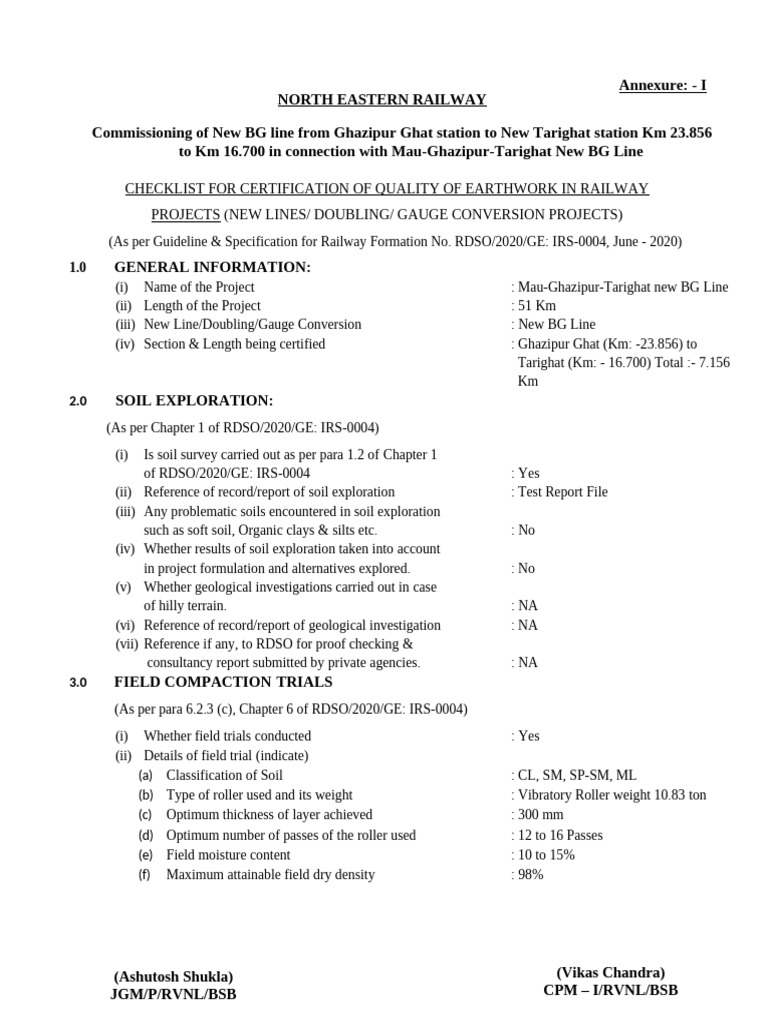 28A. Ann I Earthwork Checklist | PDF | Soil | Soil Science