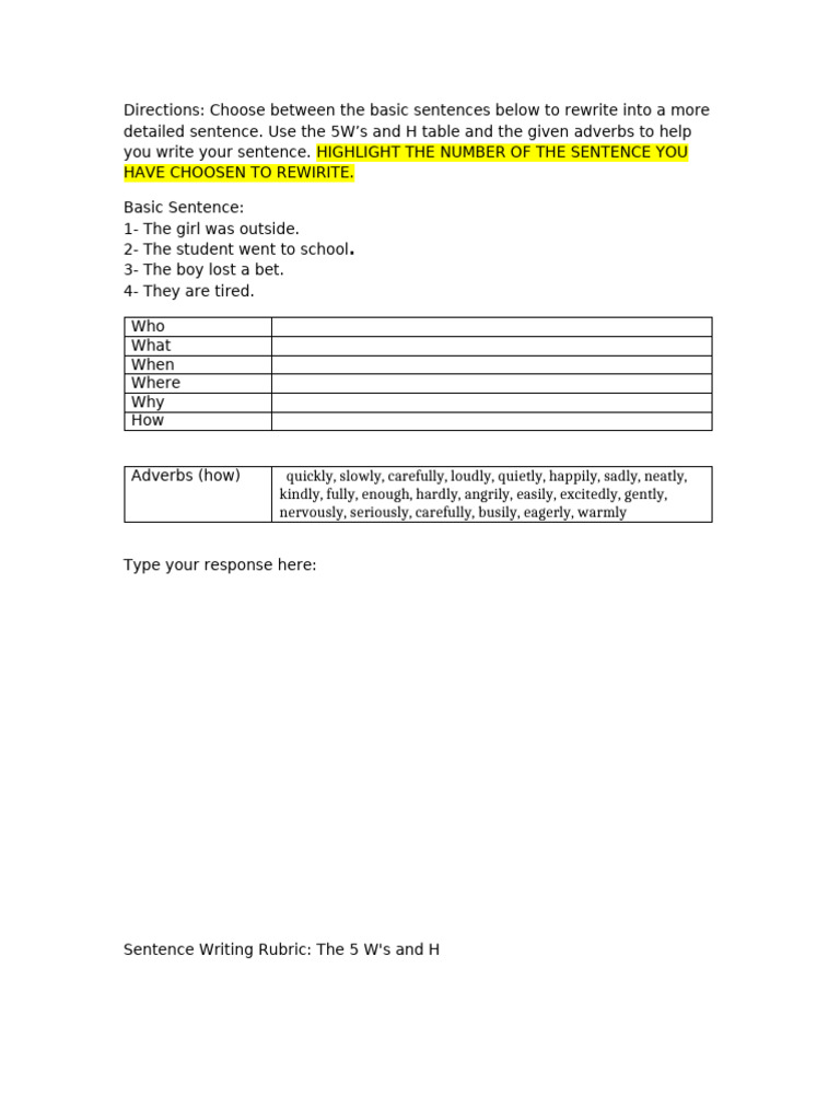 One Sentence Writing Rubric | PDF | Linguistics | Grammar
