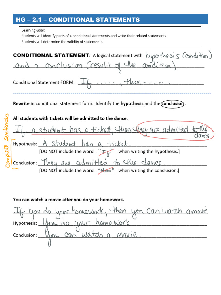 HG - Sect. 2.1 - Conditional Statements - Complete | PDF ...