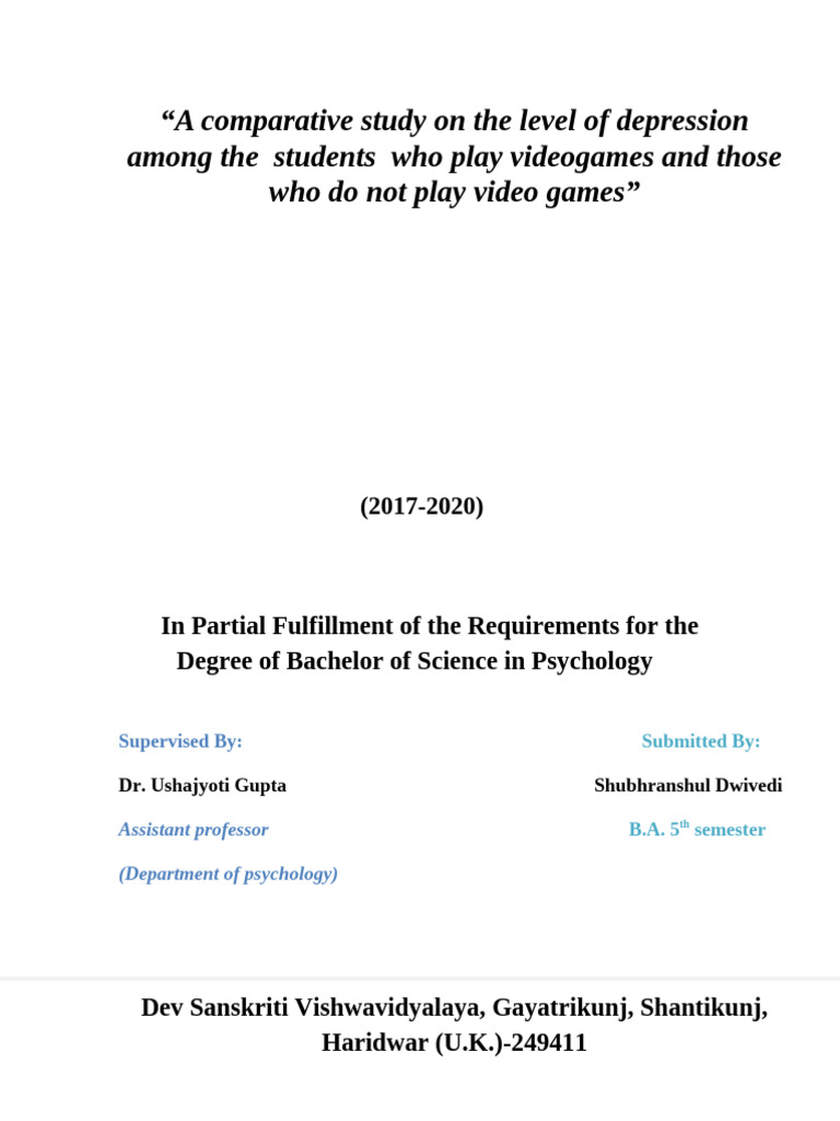 Project Work On Video Games & Depression | PDF | Major Depressive ...