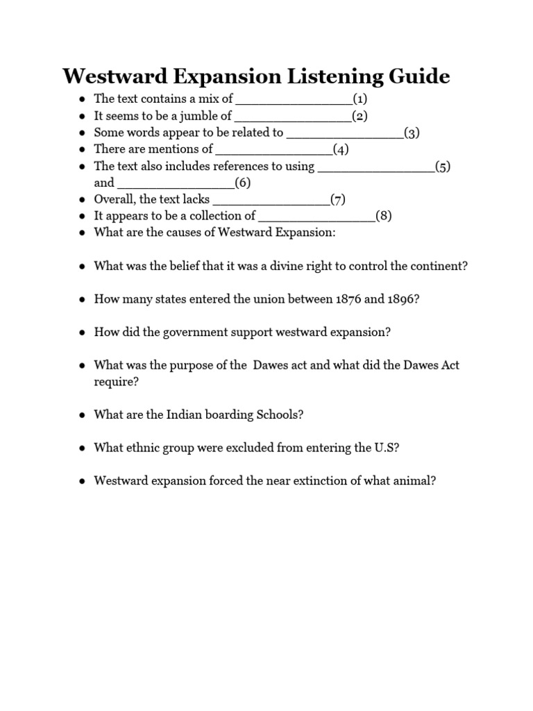 Westward Expansion Listening Guide | PDF