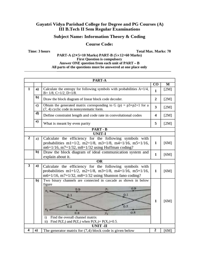Model Question Paper-ITC | PDF | Algorithms | Encodings