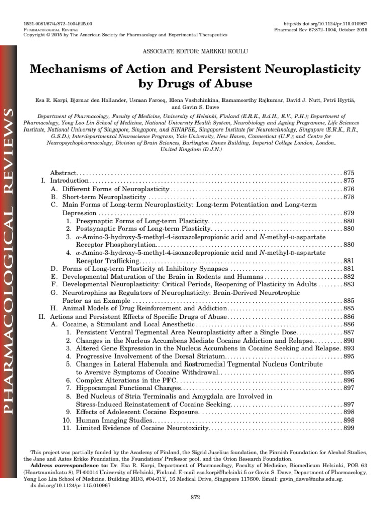 Mechanisms of Action and Persisting Neuroplasticity in Drug Abuse | PDF ...