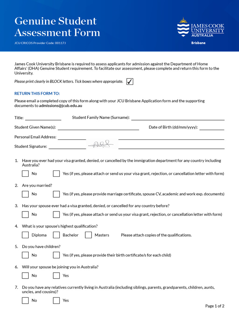 Genuine Student Assessment Form | PDF | Travel Visa