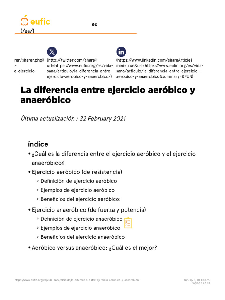 La Diferencia Entre Ejercicio Aeróbico y Anaeróbico - Eufic | PDF | Ejercicio aerobico | Aptitud ...