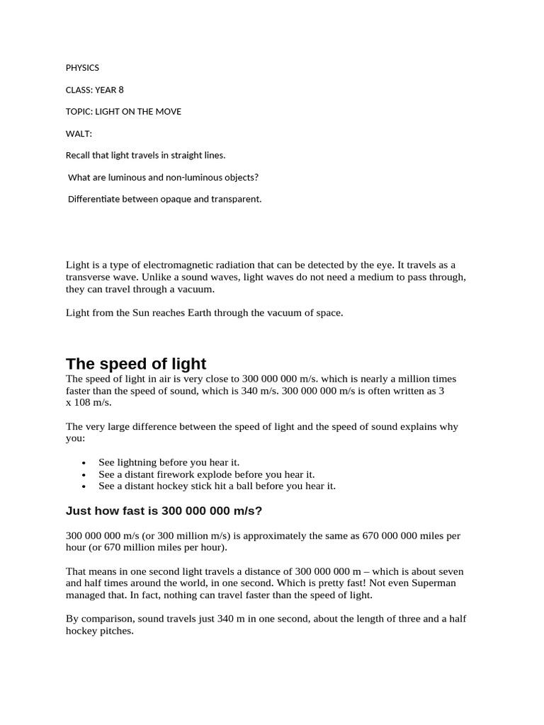 PHYSICS Year 8 Note Week7-8 | PDF | Reflection (Physics) | Mirror