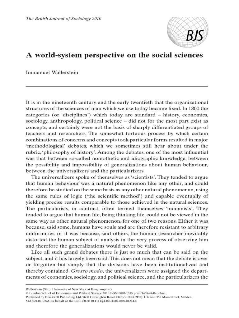 Wallerstein, A World-System Perspective On The Social Sciences | PDF ...