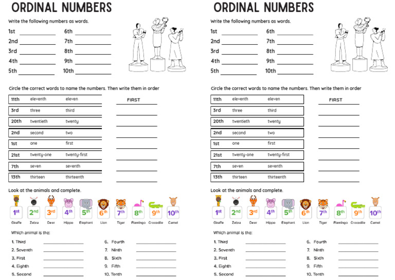 Photocopy ordinal numbers - 4th grade | PDF