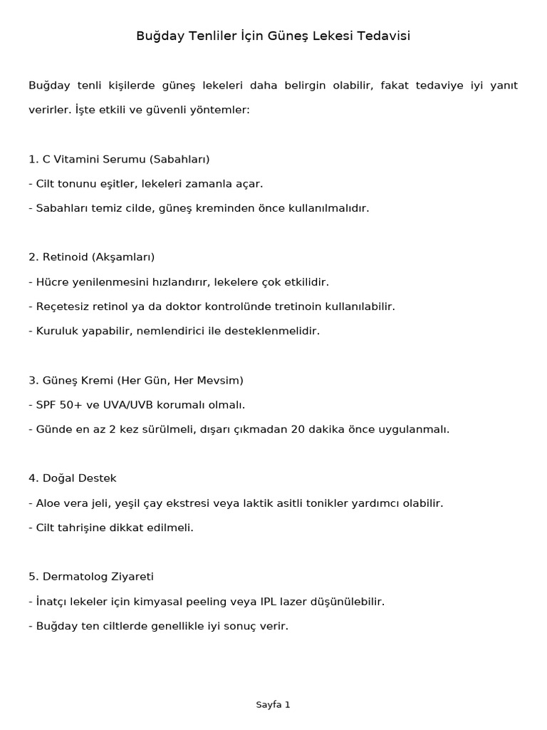 Gunes Lekesi Tedavisi Bugday Ten | PDF