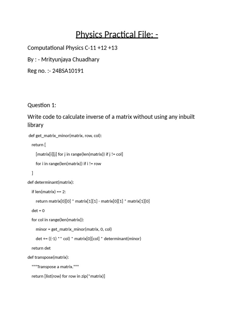 Physics Practical File 24BSA10191 | PDF