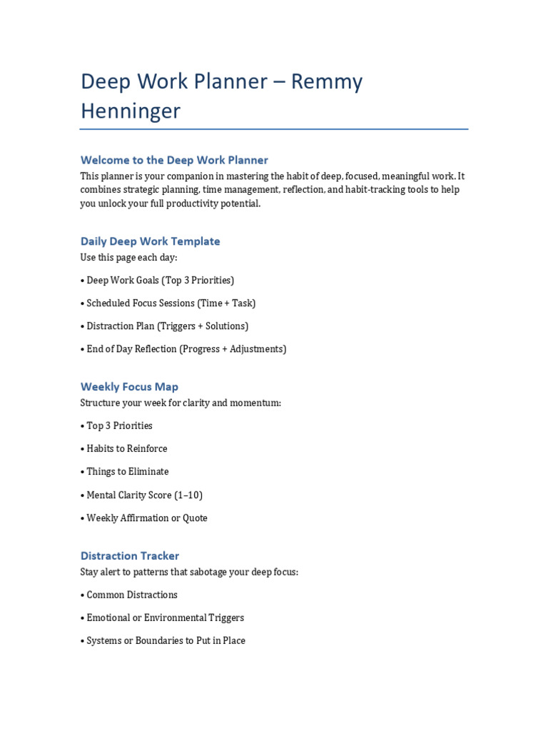 Deep Work Planner | PDF