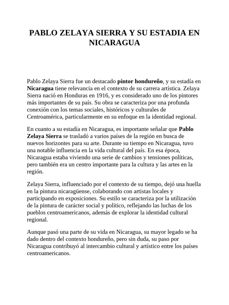 Pablo Zelaya Sierra y Su Estadia en Nicaragua | PDF