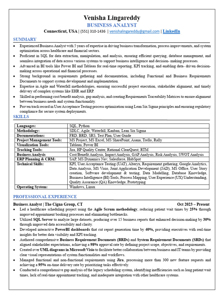 Venisha Lingareddy Resume | PDF | Data Analysis | Software Development ...