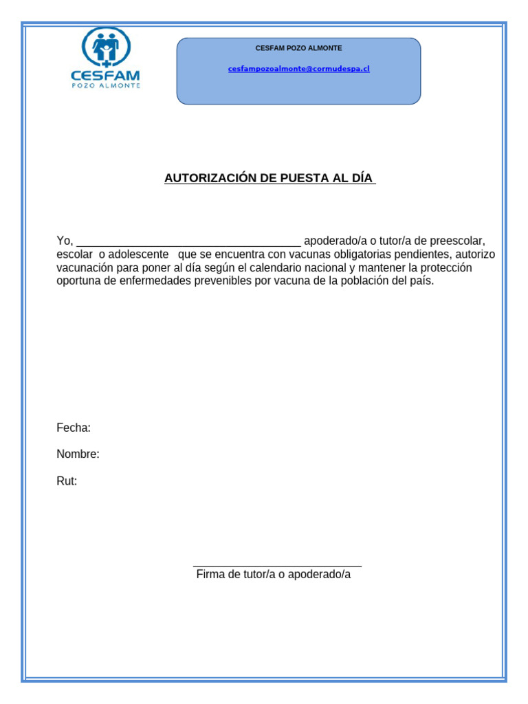 Autorización para Vacunación Escolar | PDF