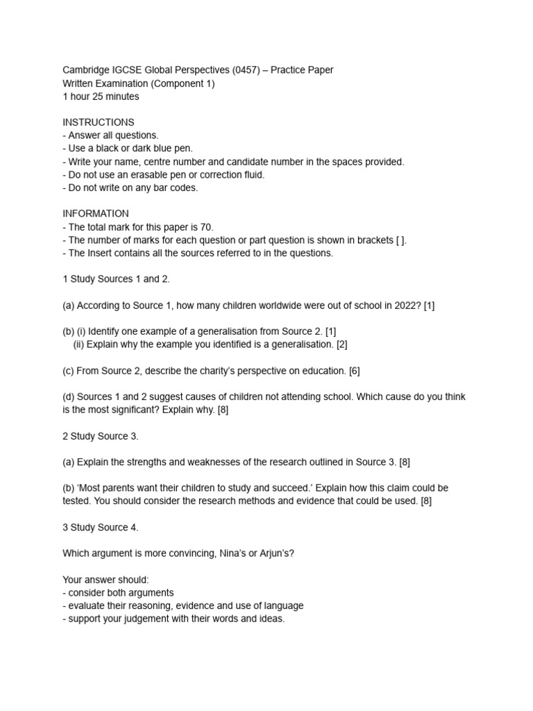 IGCSE Global Perspectives Practice Paper | PDF