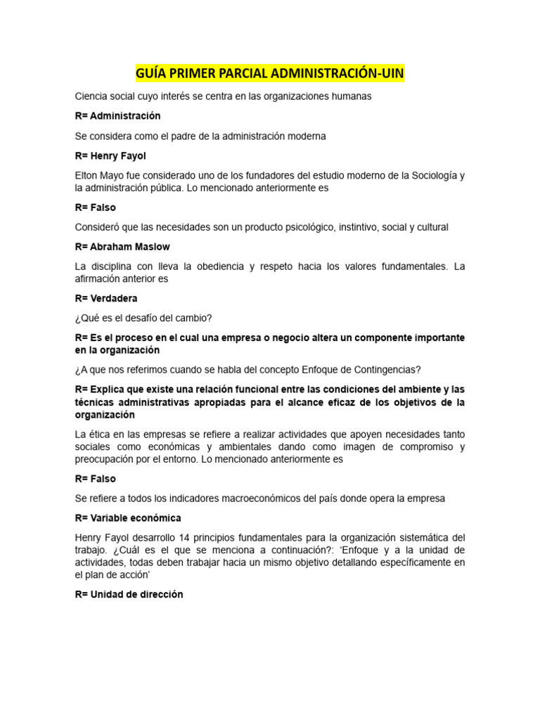 GUÍA PRIMER PARCIAL ADMINISTRACIÓN | PDF
