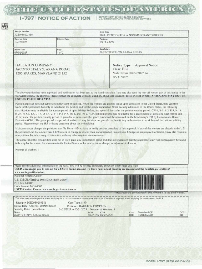 I797B-Approval-Notice JESUS SANTANA CANO CORDOBA | PDF | United States ...