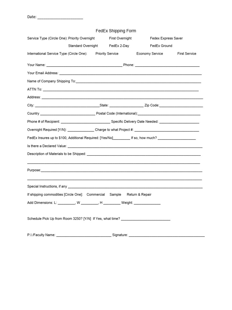 FedEx Shipping Form Template | PDF