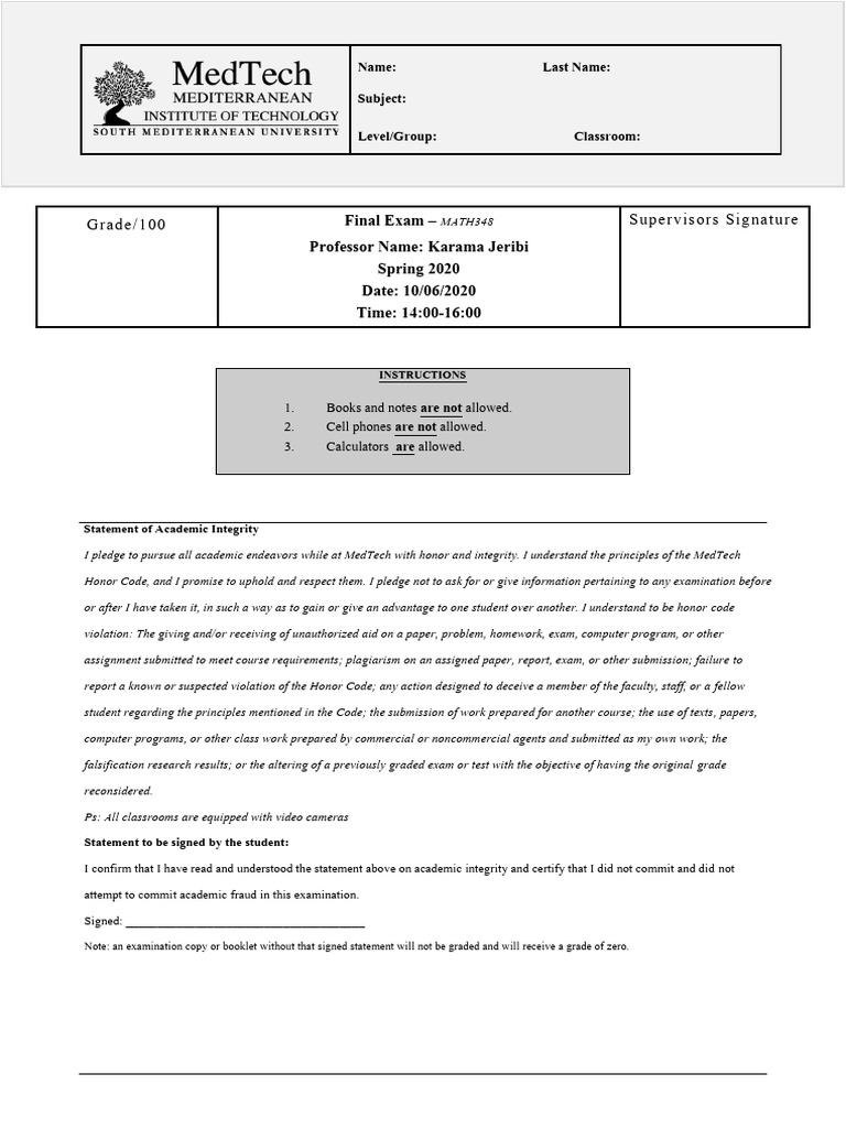 Final Exam MATH348 Spring 2020 | PDF | Mathematical Relations ...