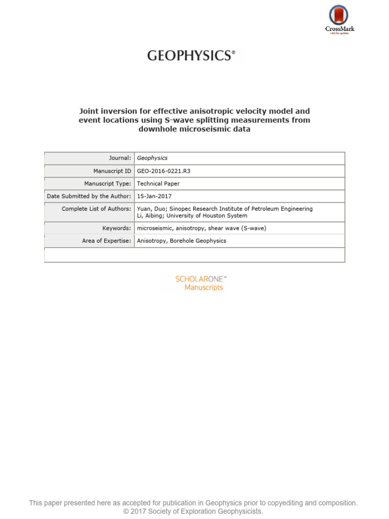 Joint Inversion Using Microseismic | PDF | Anisotropy | Chemistry