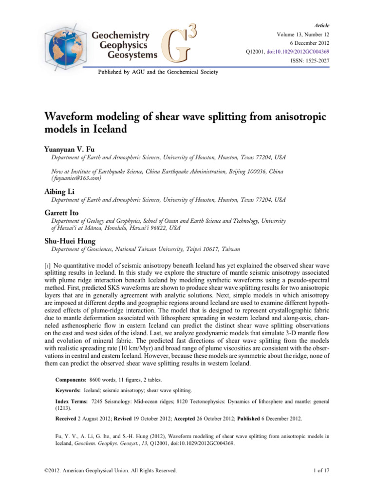 Waveform Modeling of Shear Wave Splitting | PDF | Plate Tectonics | Earth Sciences