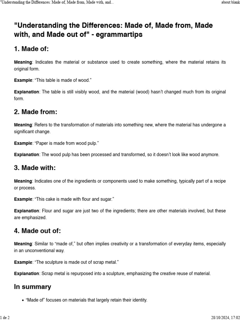 Understanding the Differences, Made of, Made from, Made with, and Made ...