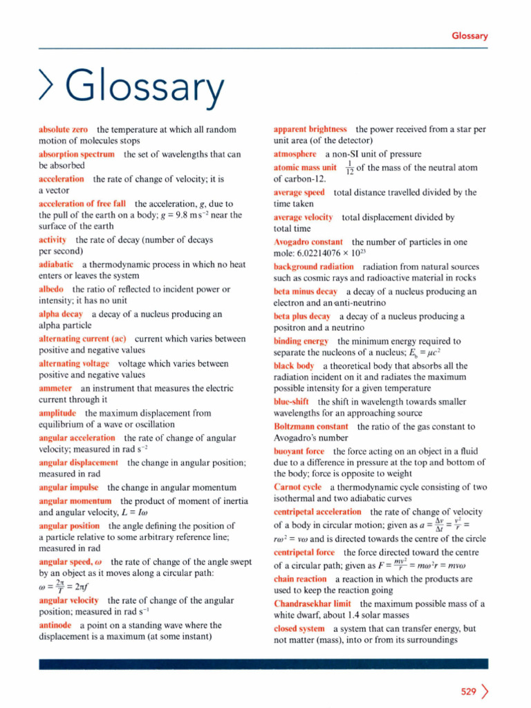 IB Physics Glossary Cambridge | PDF | Force | Radiation