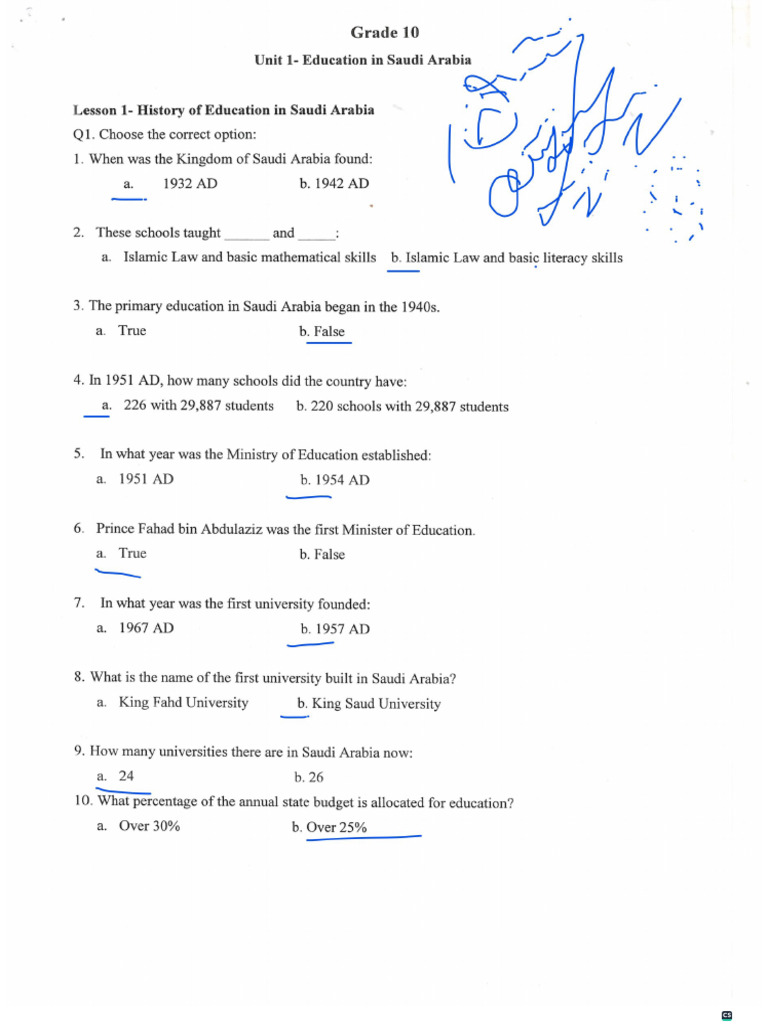 Saudi History Worksheet Grade 10 Solved1 | PDF