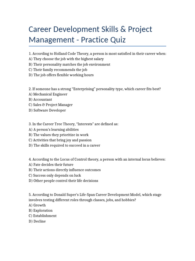Career Development Practice Quiz | PDF