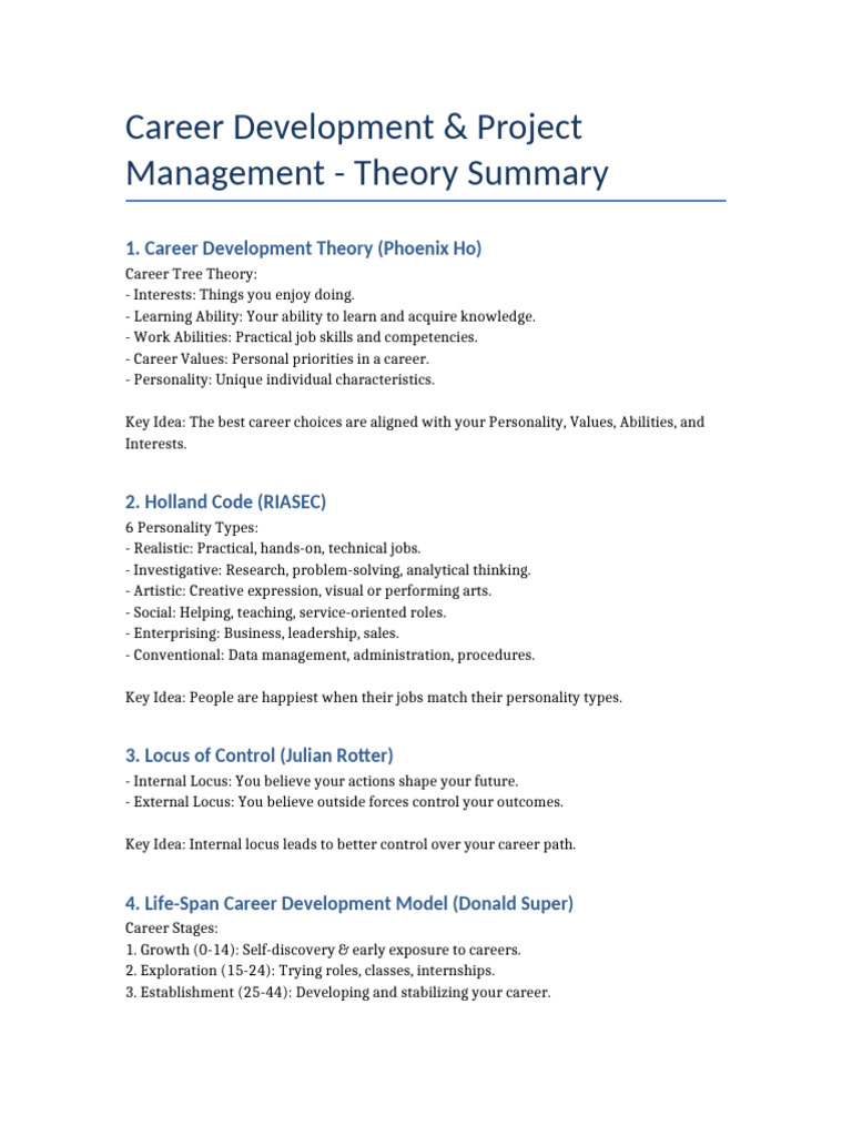 Career Development Theory Summary | PDF | Organizational Behavior ...