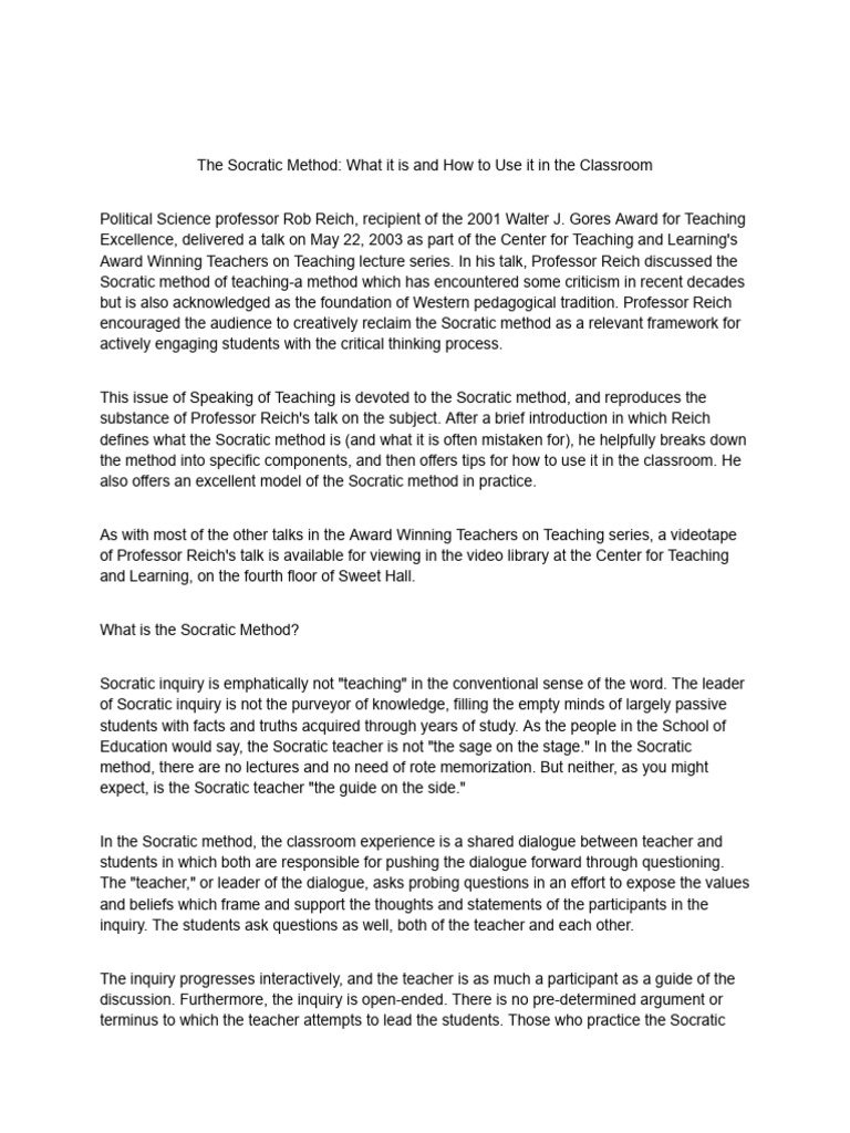 The Socratic Method - What It Is and How To Use It in The Classroom ...