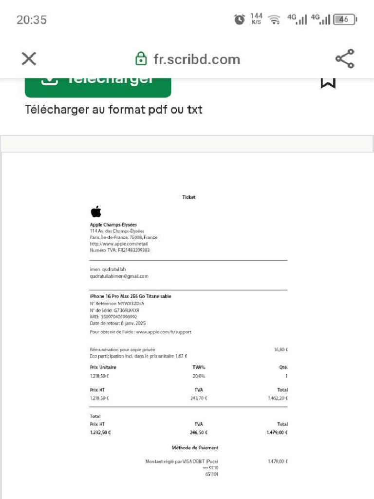 Facture Apple Champs Elysees | PDF