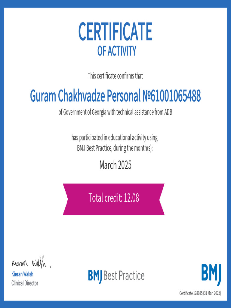 BP Activity Certificate 2025-03-31 | PDF | Spinal Cord | Nervous System