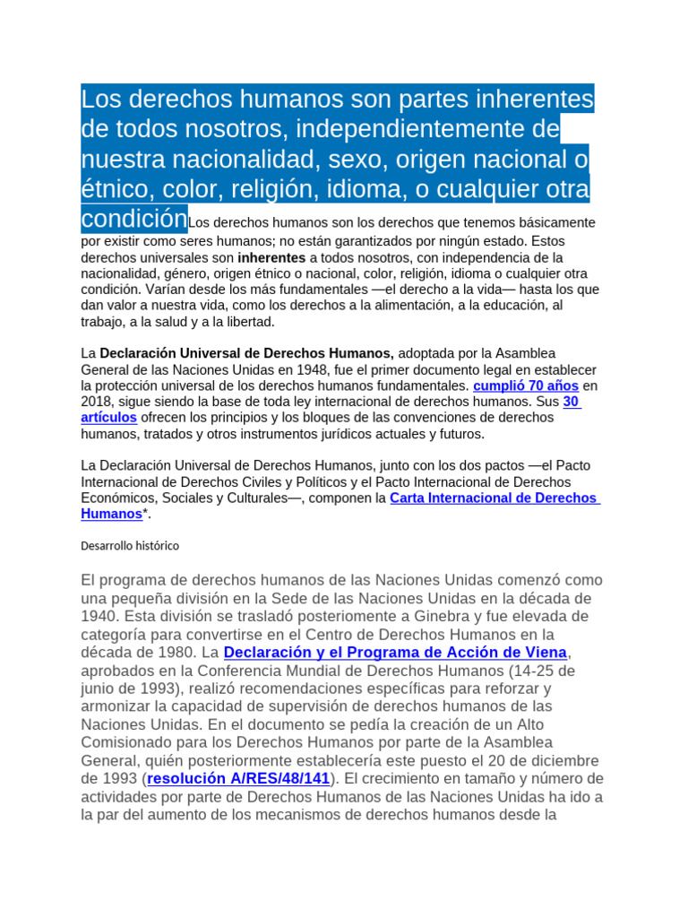 Los Derechos Humanos para Cuaderno | PDF | Derechos humanos | Naciones ...