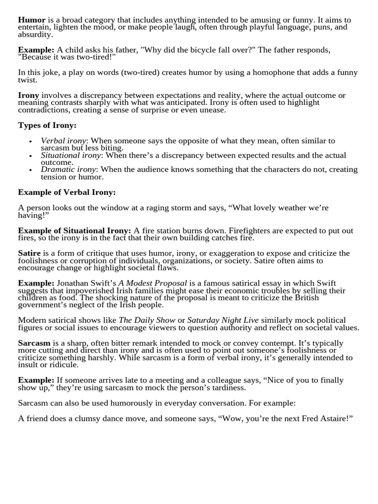 Humour, Irony, Satire, Sarcasm. | PDF | Irony | Satire