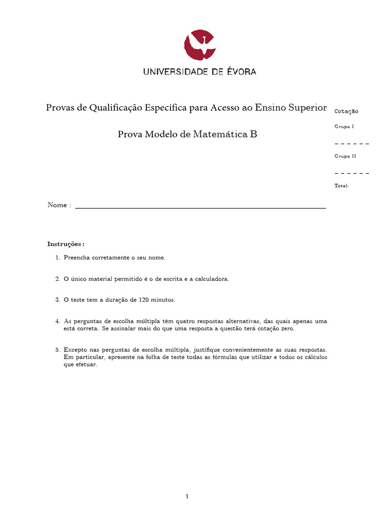 Provas de Matemática para Ensino Superior | PDF