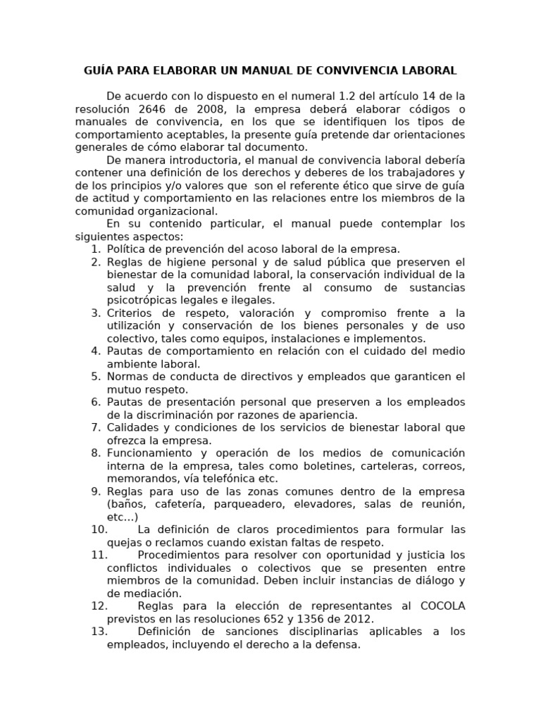 Guía para un Manual de Convivencia Laboral | PDF | Comportamiento ...