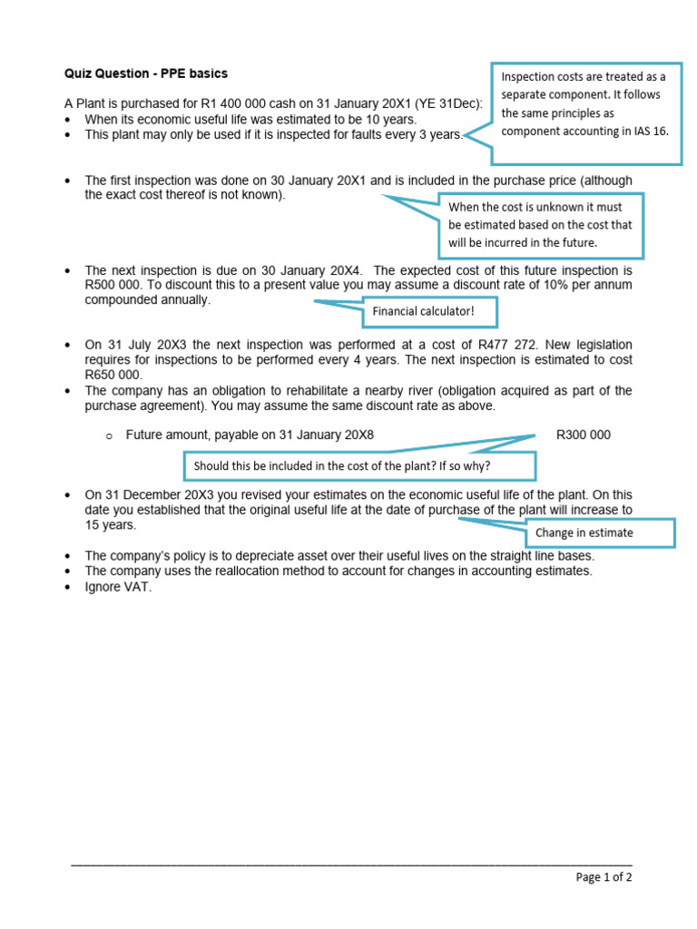 Quiz 5 Question - PPE Basics | PDF | Depreciation | Business Economics