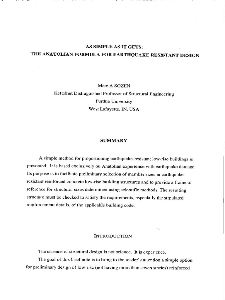 Anatolian Formula For Earthquake Resistant Design Mete Sözen | PDF