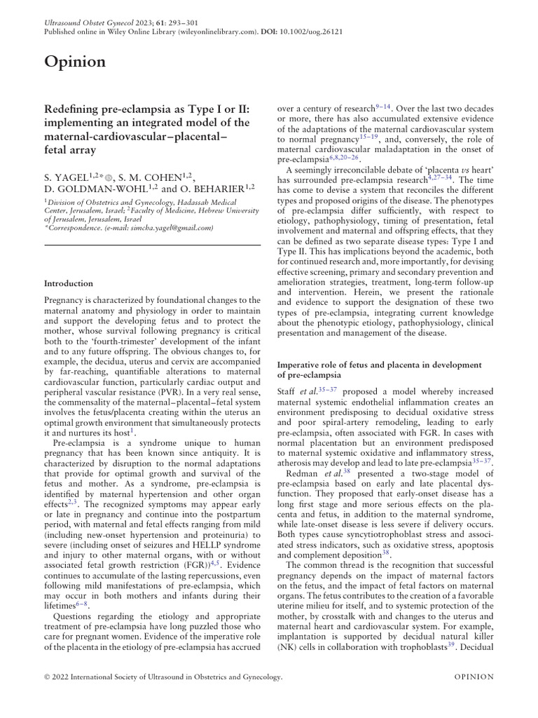Ultrasound in Obstet Gyne - 2022 - Yagel - Redefining Pre Eclampsia As ...